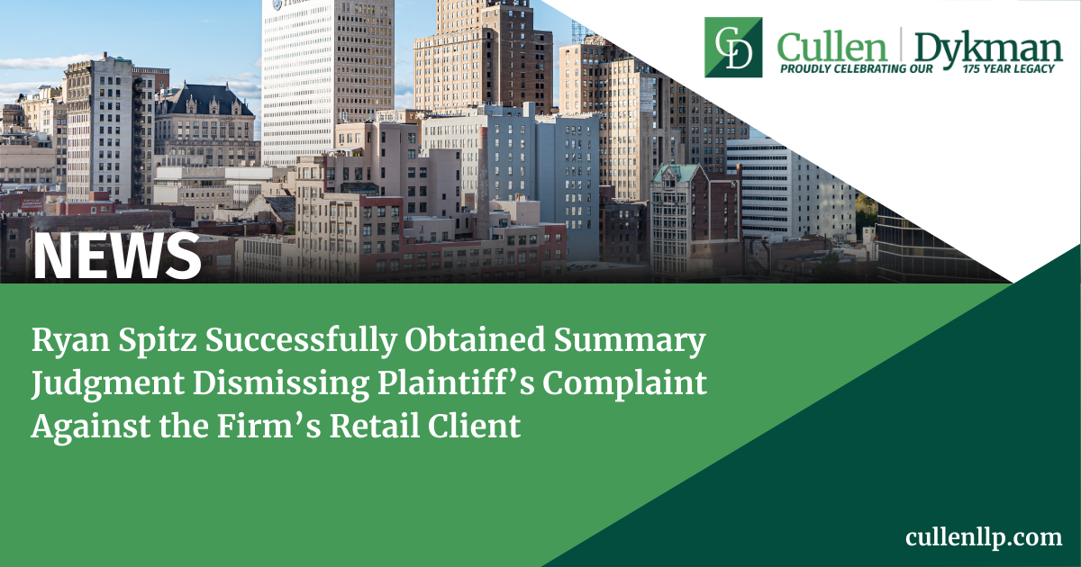 Ryan Spitz Successfully Obtained Summary Judgment Dismissing Plaintiff ...