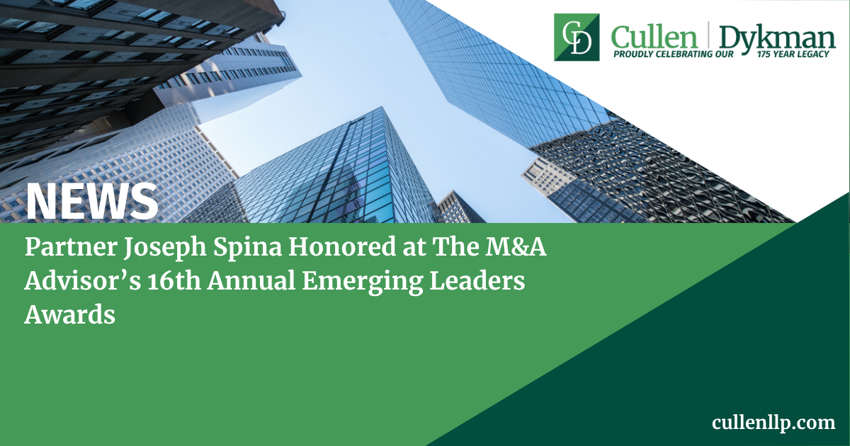Partner Joseph Spina Honored at The M&A Advisor’s 16th Annual Emerging ...