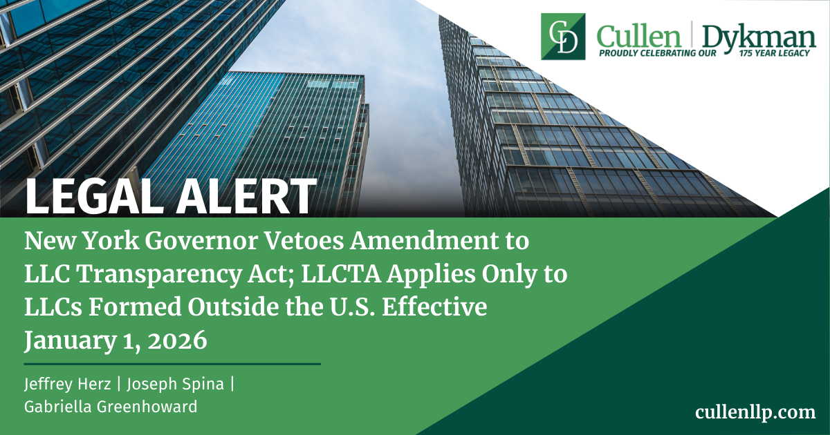 New York Governor Vetoes Amendment to LLC Transparency Act; LLCTA ...